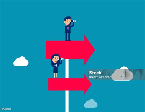 높이가 다른 화살표 위에 서서 쌍안경을 들고 먼 곳을 바라보는 팀 비즈니스 벡터 일러스트 레이 션 금융에 대한 스톡 벡터 아트 및 기타 이미지 Istock