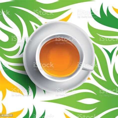 홍차 컵 벡터 일러스트입니다 꽃 녹색 및 노란색 배경에 차 건강관리와 의술에 대한 스톡 벡터 아트 및 기타 이미지 건강관리와