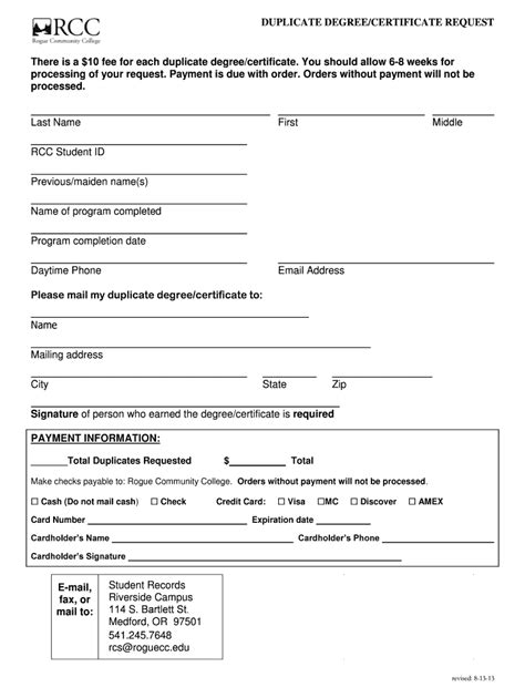 Fillable Online Roguecc Duplicate Degreecertificate Request Roguecc Fax Email Print Pdffiller