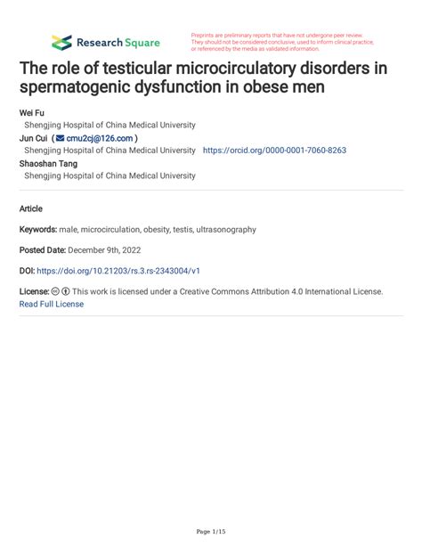 Pdf The Role Of Testicular Microcirculatory Disorders In