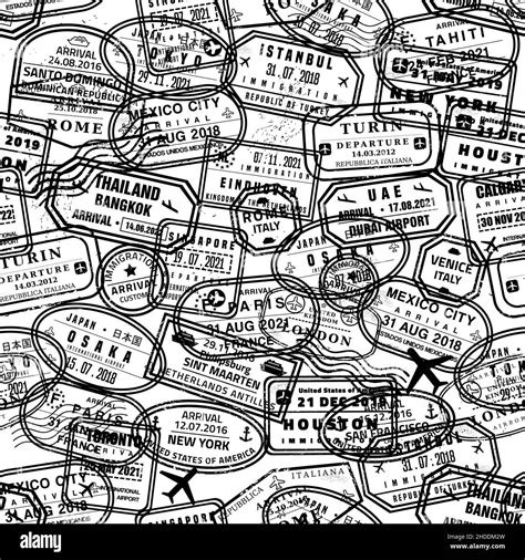 Passport Stamps Seamless Texture Vector Passport Stamp Vintage Style Passport Stamps Seamless Texture Vector Passport Stamp Vintage Style