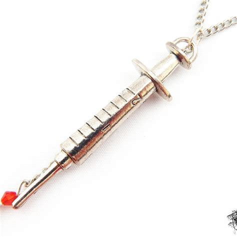 Antique Silver Syringe Necklace Silver Hypodermic Needle Necklace