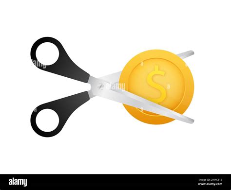 Scissors Cutting Money Bill In Flat Style Price Cost Reduction Or Cut