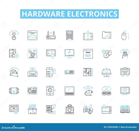 hardware electronics linear icons set circuitry microcontroller