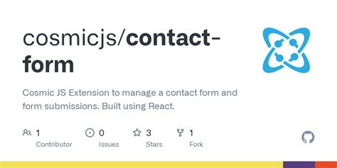 GitHub Cosmicjs Contact Form Cosmic JS Extension To Manage A Contact Form And Form