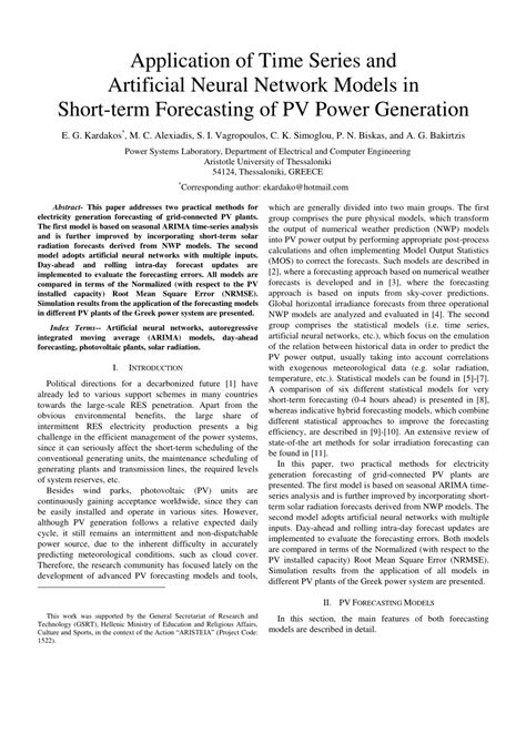 Pdf Application Of Time Series And Artificial Neural Network Models In Short Term Forecasting