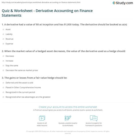 Quiz And Worksheet Derivative Accounting On Finance Statements