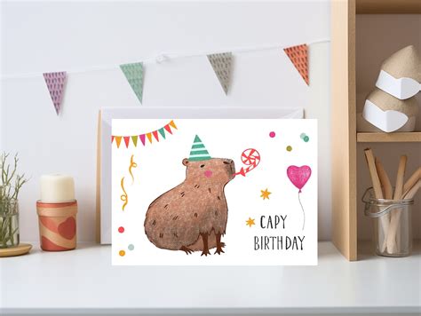 Printable Greeting Card Happy Birthday With Hand Drawn Capybara
