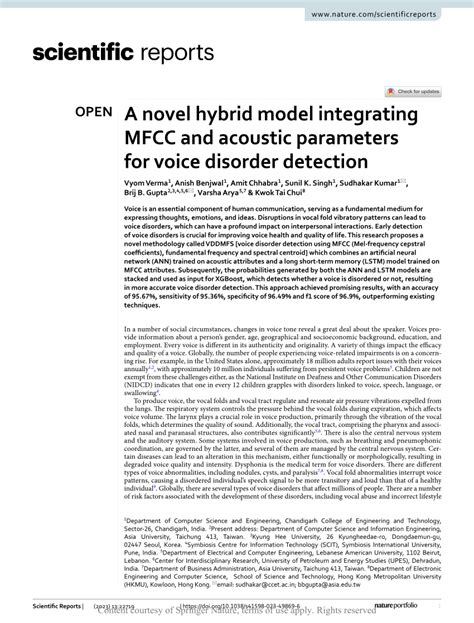 Pdf A Novel Hybrid Model Integrating Mfcc And Acoustic Parameters For