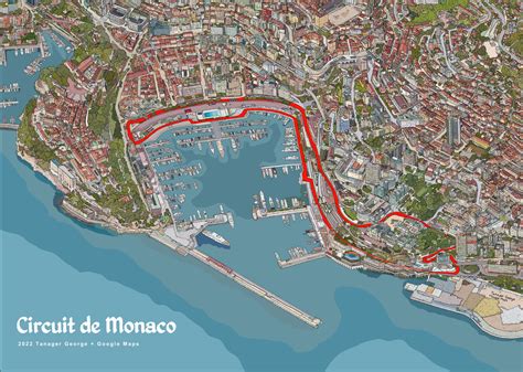 Map Print Of Circuit De Monaco 20 X 28 Formula 1 Grand Prix Etsy Uk
