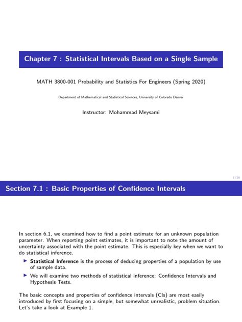 Chapter 7 Statistical Intervals Based On A Single Sample Pdf Confidence Interval Normal