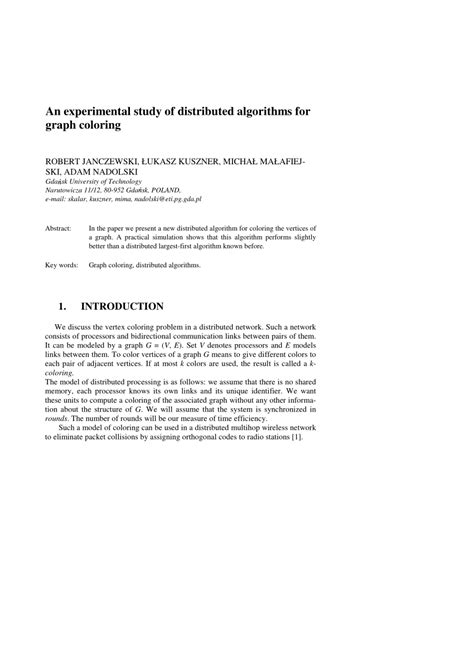 PDF An Experimental Study Of Distributed Algorithms For Graph Coloring