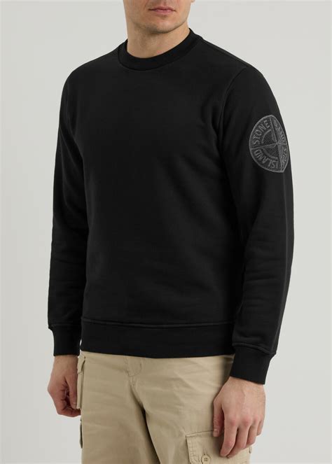 Stone Island Logo Embroidered Cotton Sweatshirt Black Stone Island