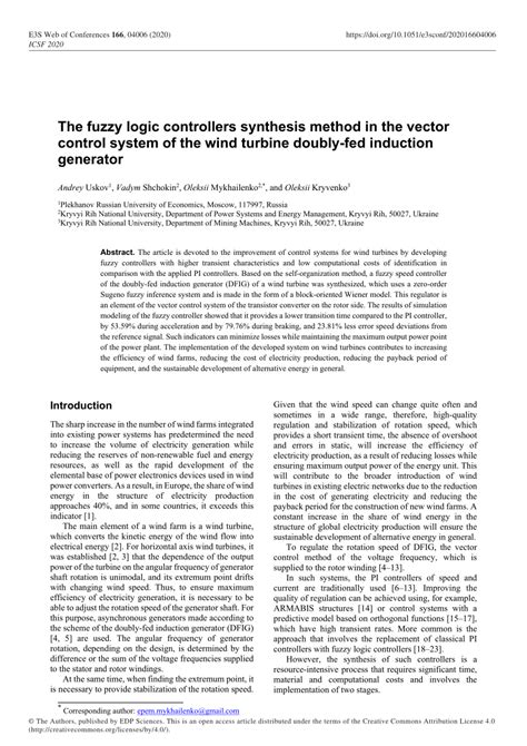 Pdf The Fuzzy Logic Controllers Synthesis Method In The Vector