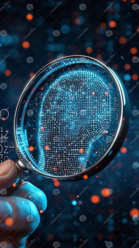 Tech Authentication Magnifying Glass Inspects Biometrics With Binary