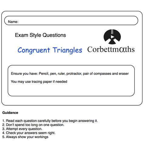 Congruent Triangles Practice Questions Corbettmaths