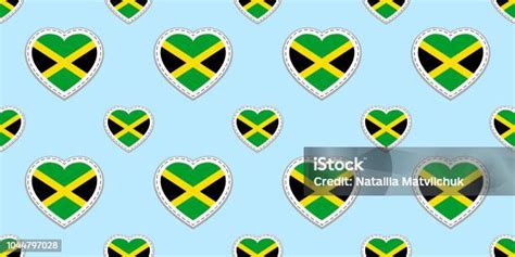 자메이카 배경입니다 자메이카 국기 완벽 한 패턴입니다 벡터 Stikers입니다 사랑 하트 기호 스포츠 페이지 여행 지리적 작
