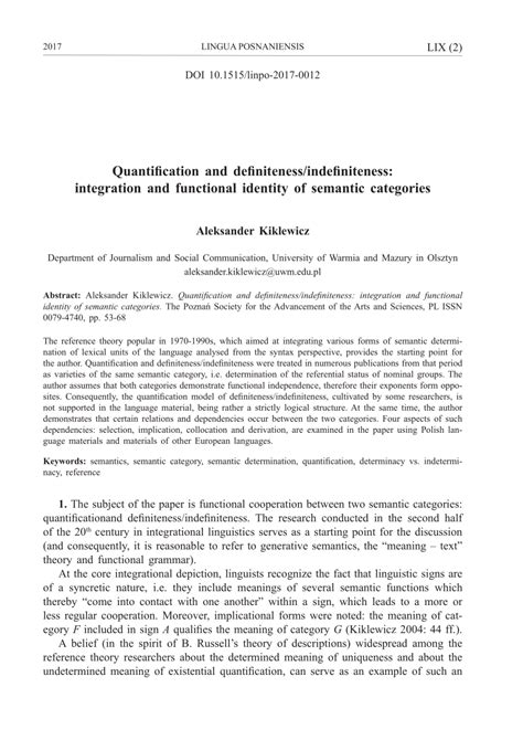 Pdf Quantification And Definiteness Indefiniteness Integration And