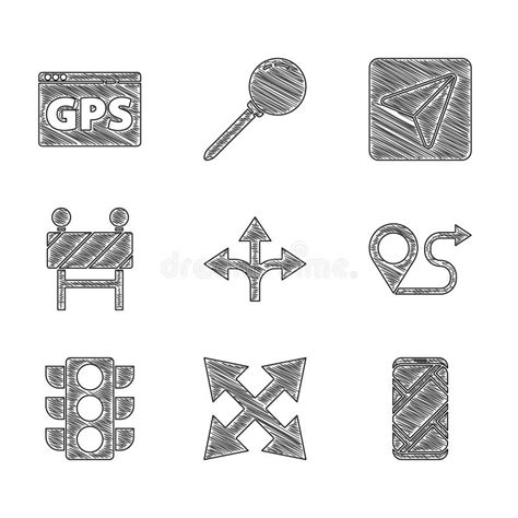 Set Road Traffic Sign City Map Navigation Route Location Traffic