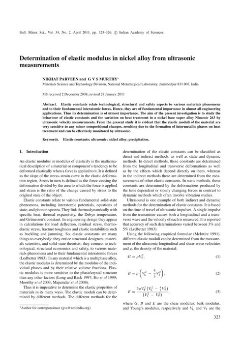Pdf Determination Of Elastic Modulus In Nickel Alloy From Ultrasonic Measurements