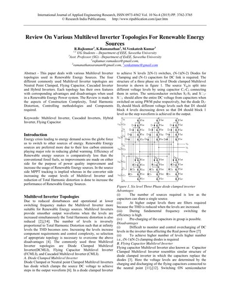 Pdf Review On Various Multilevel Inverter Topologies For Renewable Energy Sources
