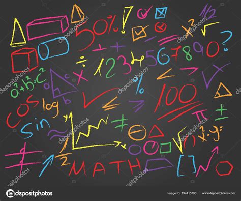 Hand Drawn Color Math Symbols On Blackboard Stock Vector Image By