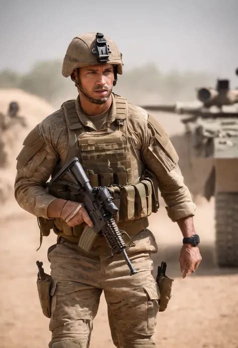 Create A Prompt For An Image A Muscular Soldier With Visibly Prominent