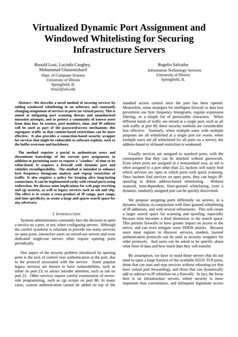 Pdf Virtualized Dynamic Port Assignment And Windowed Whitelisting For