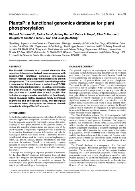 Pdf Plantsp A Functional Genomics Database For Plant Phosphorylation