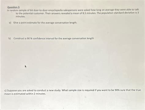 solved question 3a random sample of 64 ﻿door to door