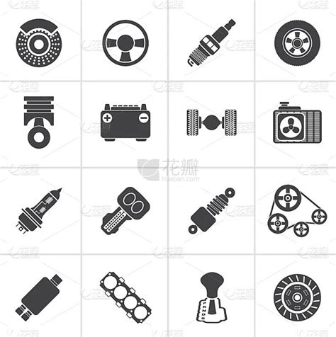 黑色不同类型的汽车零件图标素材 花瓣网