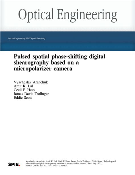 Pdf Pulsed Spatial Phase Shifting Digital Shearography Based On A