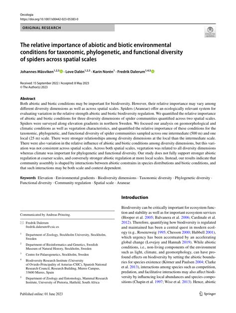 Pdf The Relative Importance Of Abiotic And Biotic Environmental Conditions For Taxonomic