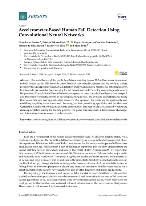 PDF Accelerometer Based Human Fall Detection Using Convolutional Neural Networks
