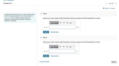 Solved A Particle Starts From The Origin At T 0 With An Chegg Com