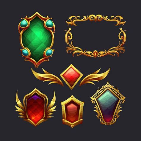 Premium Vector Precious Stones In Gold And Silver Frames In Medieval Style Badges With Star