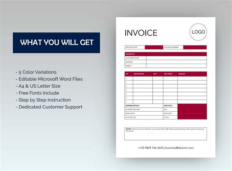 Editable Invoice Template Word Business Invoice Template Etsy