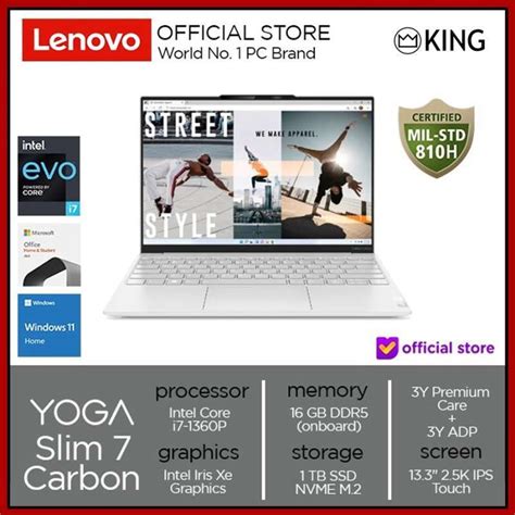 Jual Lenovo Yoga Slim Carbon I P U Iris Xe Tbssd Gb Ddr Moonwhite W Hs