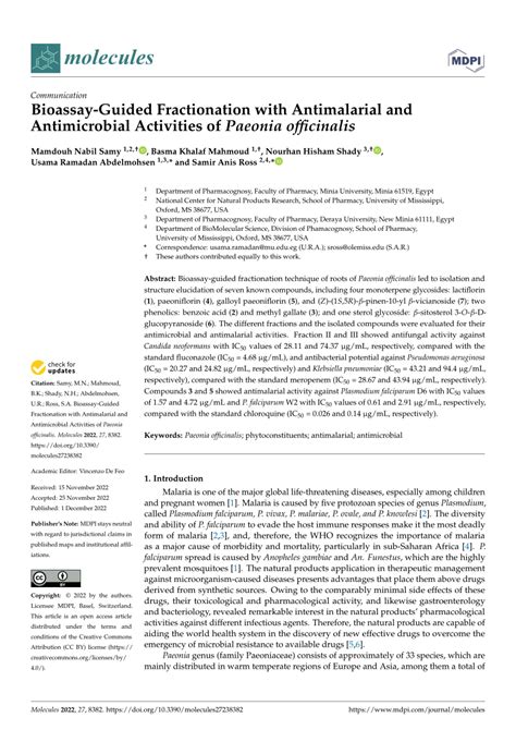 Pdf Bioassay Guided Fractionation With Antimalarial And Antimicrobial
