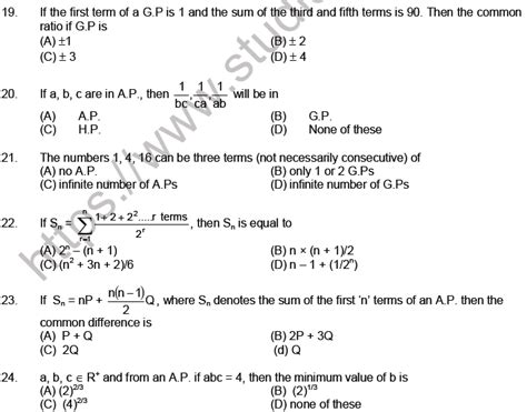Jee Mathematics Sequence And Series Mcqs Set A With Answers