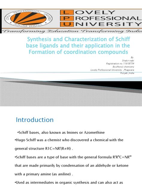 Synthesis And Characterization Of Schiff Based Ligands Pdf Ligand Coordination Complex