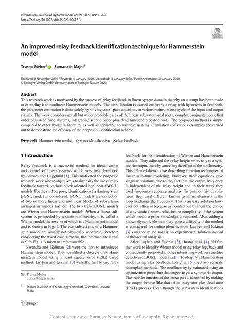 An Improved Relay Feedback Identification Technique For Hammerstein