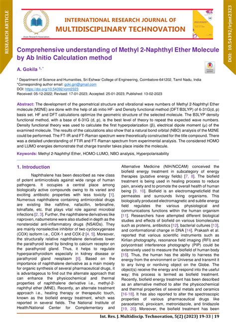 Pdf Comprehensive Understanding Of Methyl 2 Naphthyl Ether Molecule By Ab Initio Calculation