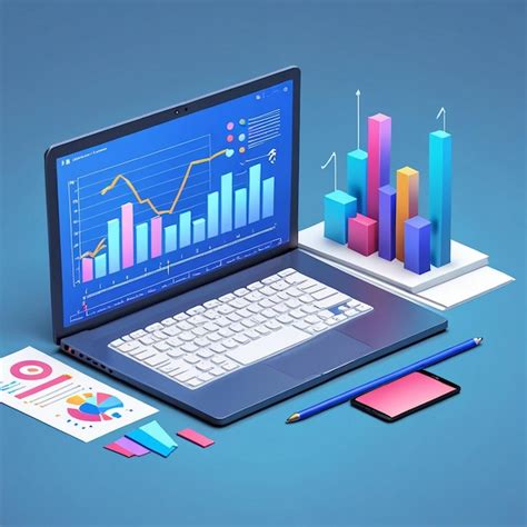 Premium Photo A Laptop With A Graph On The Screen And A Diagram Of
