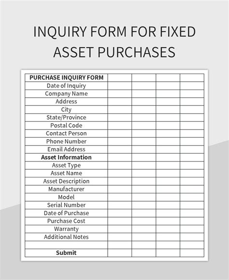 Fixed Asset Acquisition Report Form Excel Template And Google Sheets File For Free Download