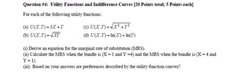 solved utility functions and indifference curves for each