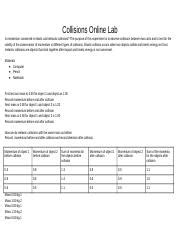 Collisions Online Lab Docx Collisions Online Lab Is Momentum Conserved In Elastic And