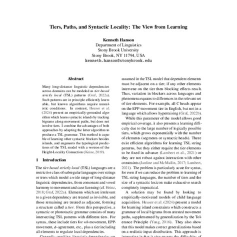 Tiers Paths And Syntactic Locality The View From Learning Acl Anthology