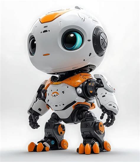 Cute Humanoid Robot Featuring A Large Spherical Head With Big Blue Eyes The Body Stock