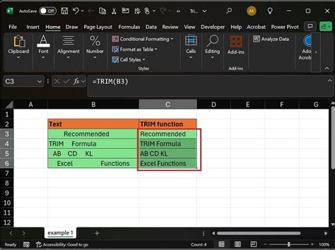 Excel Trim Function